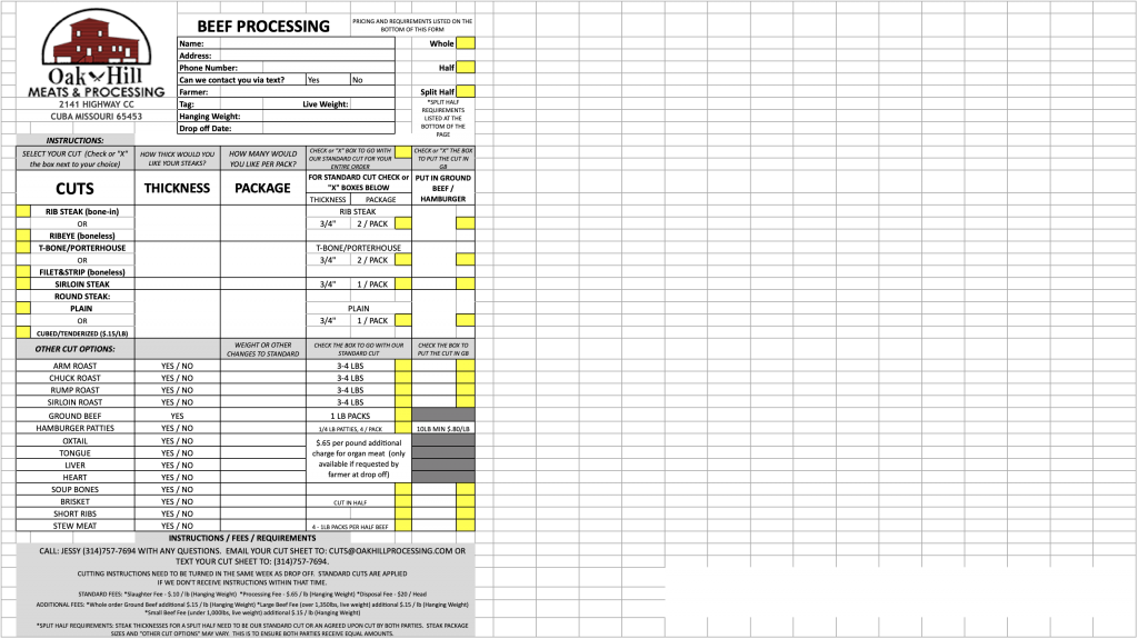 Beef Cuts – Oak Hill Processing